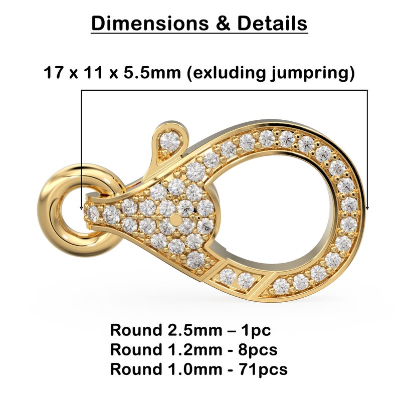 Pave Natural Genuine Diamond Solid Gold Lobster Clasp Handmade Claw ...