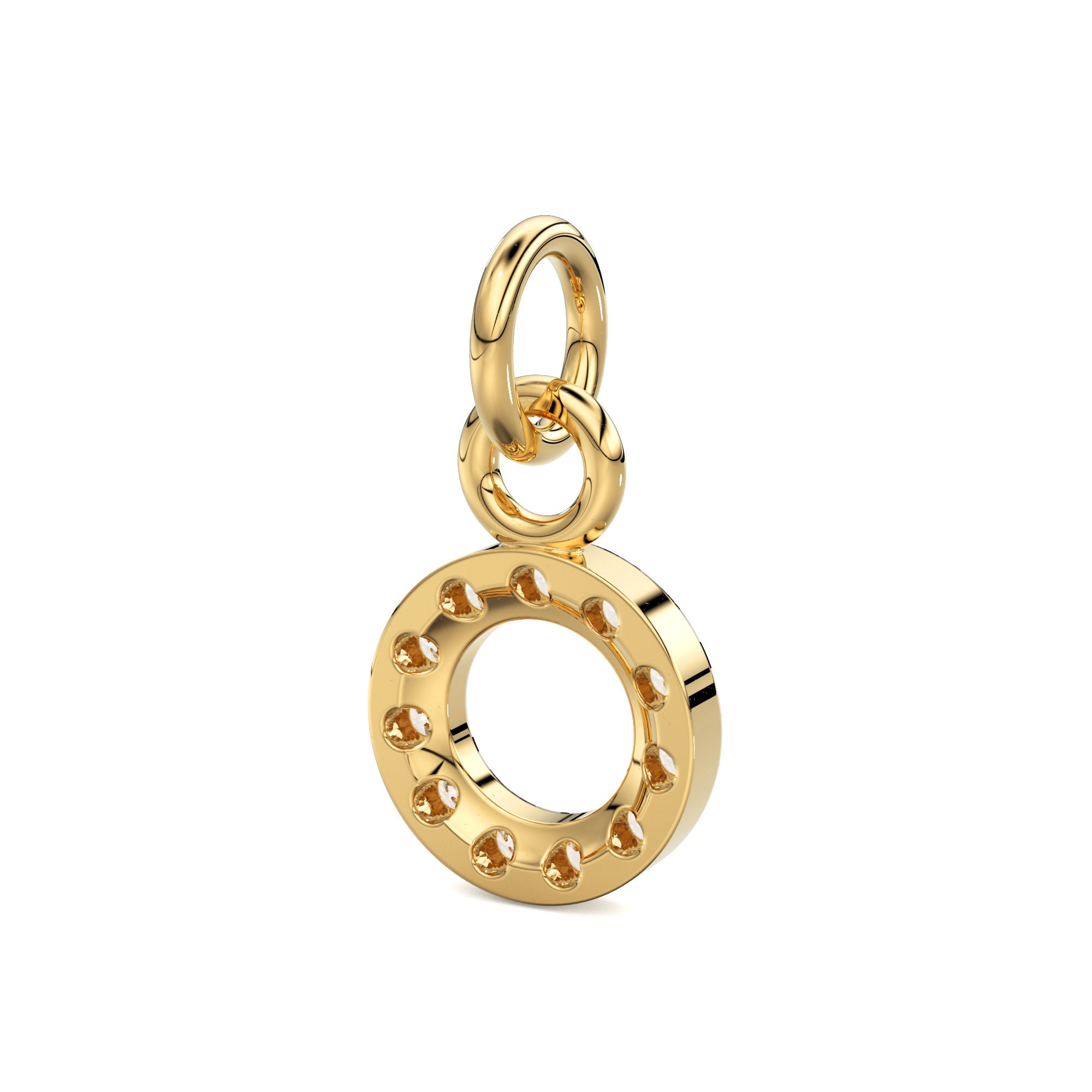 14k Solid Gold Diamond Round Charm / Petite Dainty Brilliant Diamond ...
