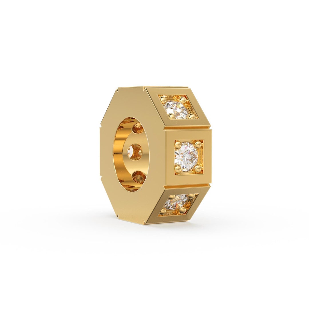 10mm Octagon Diamond Eternity Wheel 14k Solid Gold Rondelle Spacer ...