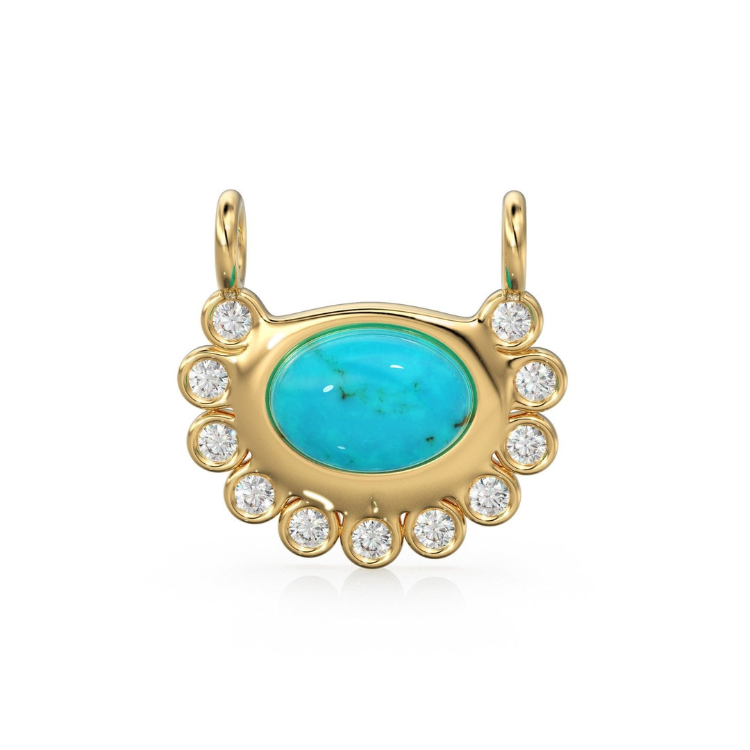 Arizona Blue Turquoise Real Diamond Charm / 18k Solid Gold Sleeping ...