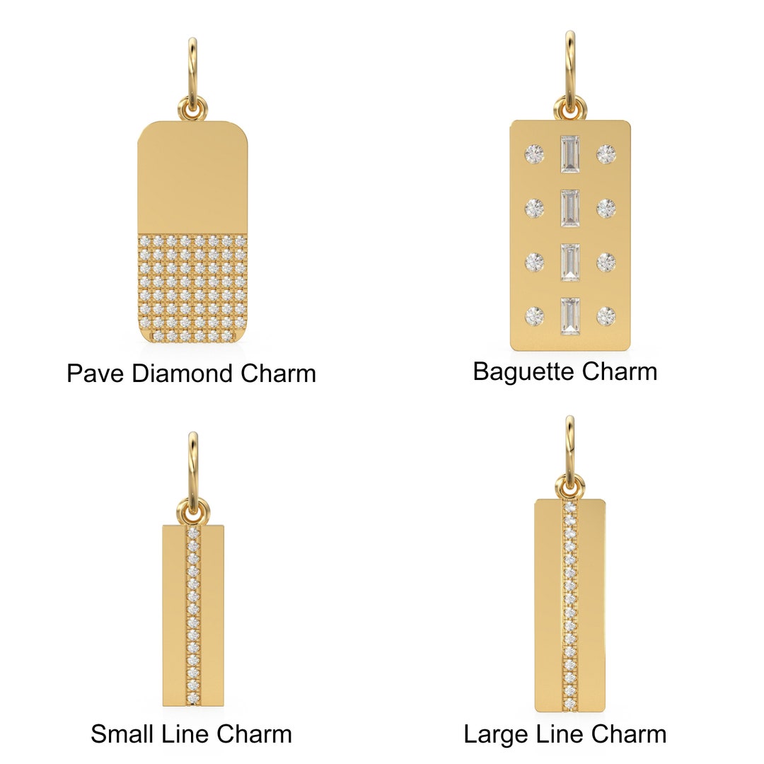 14K Solid Gold Dog Tags / Pave Set Diamonds / Diamond Baguettes ...