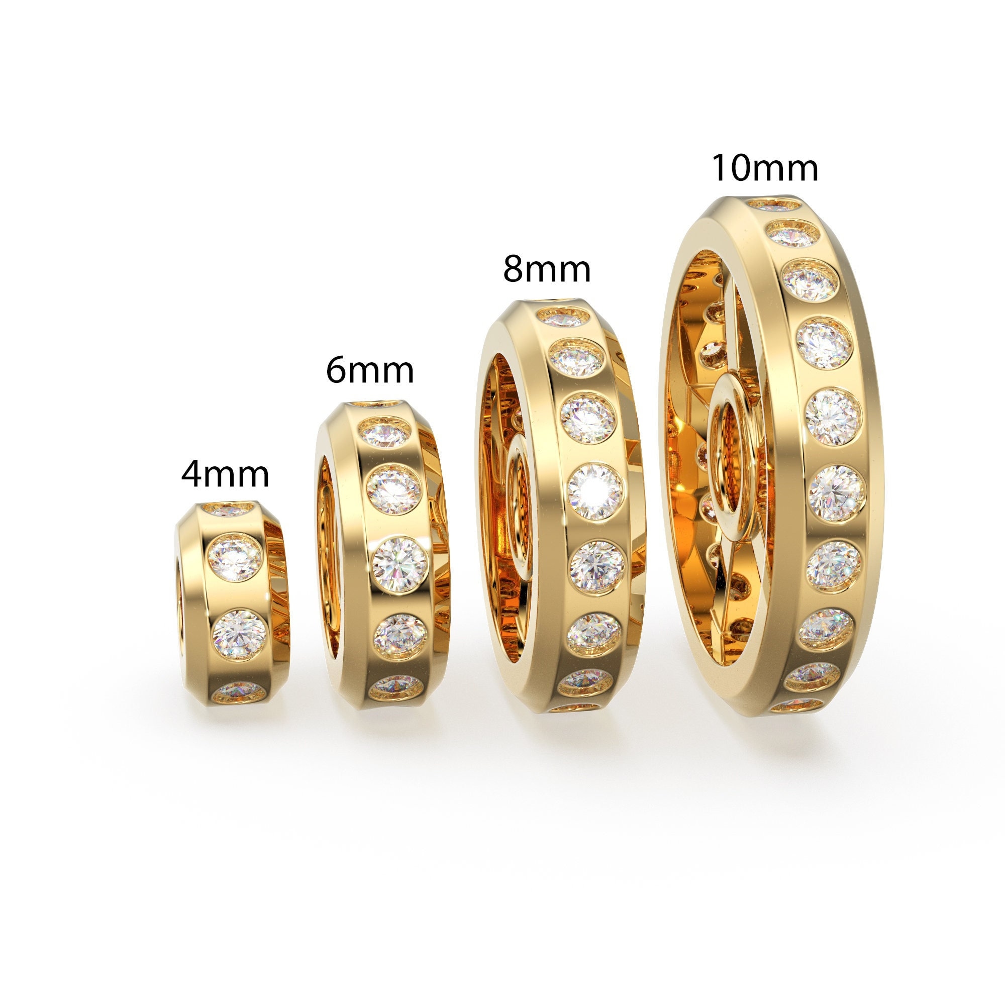 Real Diamond 18k Solid Gold Eternity Rondelle Wheel Spacer Handmade ...
