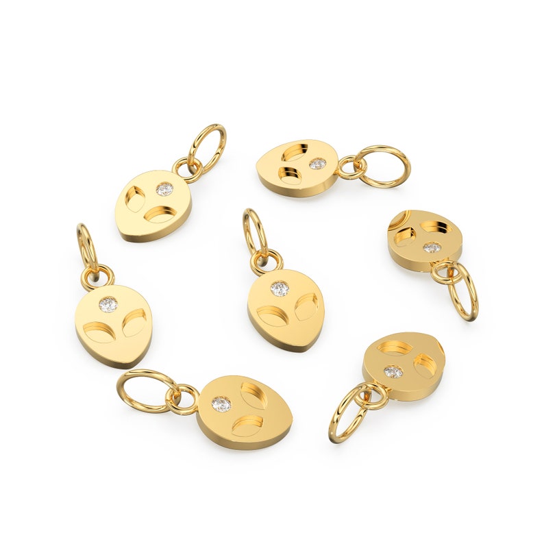 Alien Head Diamond 14k 18k Solid Gold Charm Pendant Alien - Etsy