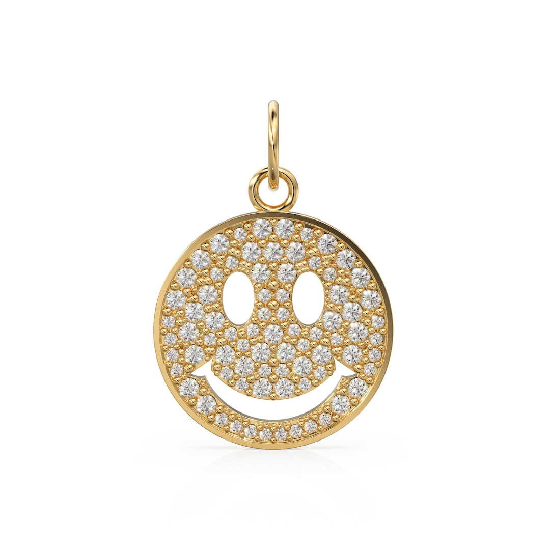 Smiling Face Smiley 18k Solid Gold Charm / 14k 18k Solid Gold Charm ...