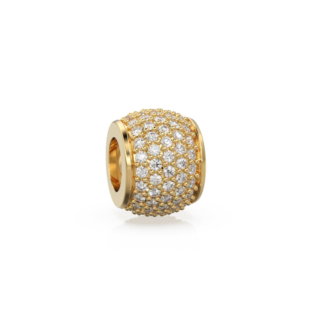 Rondelle Real Pave Diamond 18k Solid Gold Eternity Rondelle Wheel ...