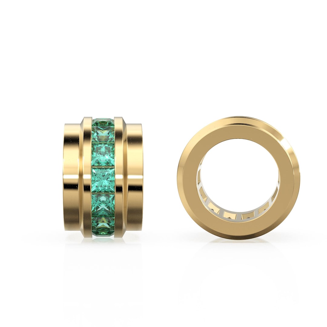 Emerald Princess Spacer Solid Italian Gold Bead, Channel Set Wide Hole ...