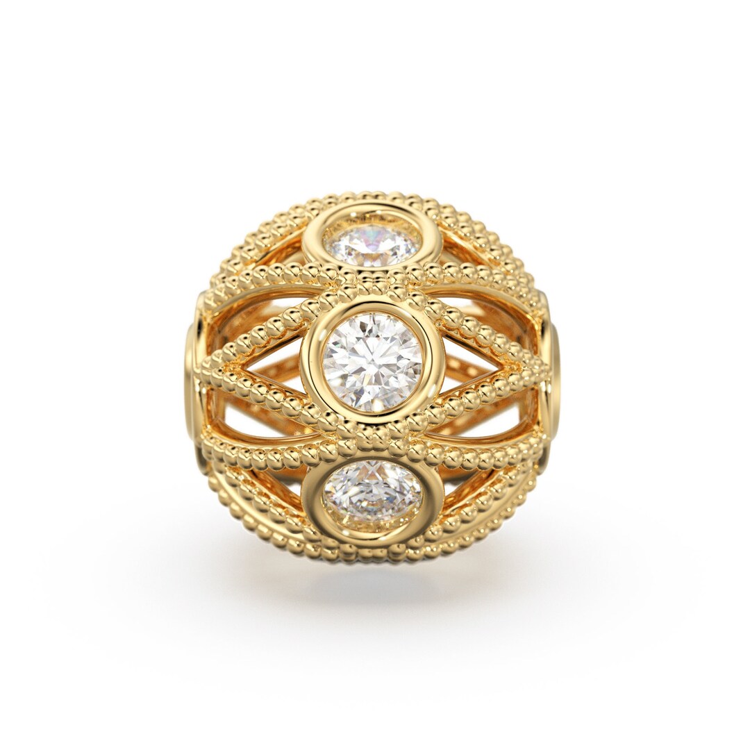 8mm Diamond Cage Round Solid Gold Beads / Handmade Real Diamond Gold ...