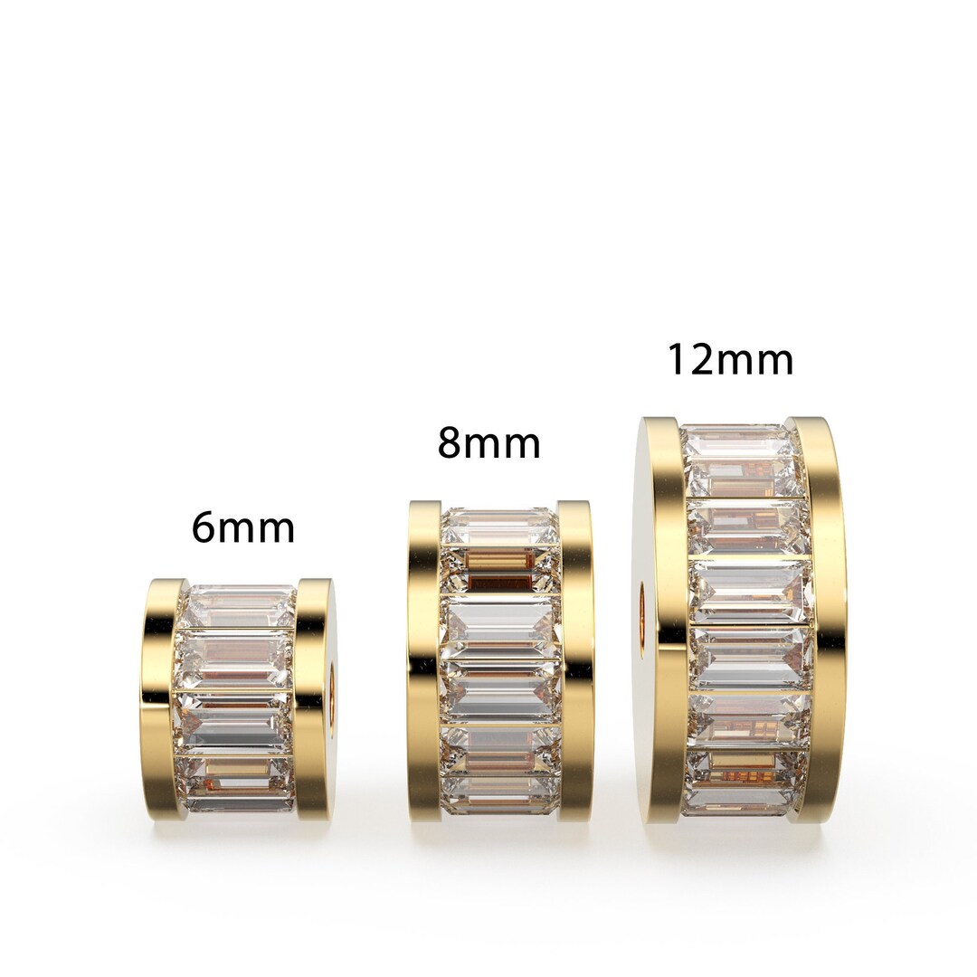 Real Baguette Diamond Gold Beads / Handmade Diamond Rondelle Bead ...