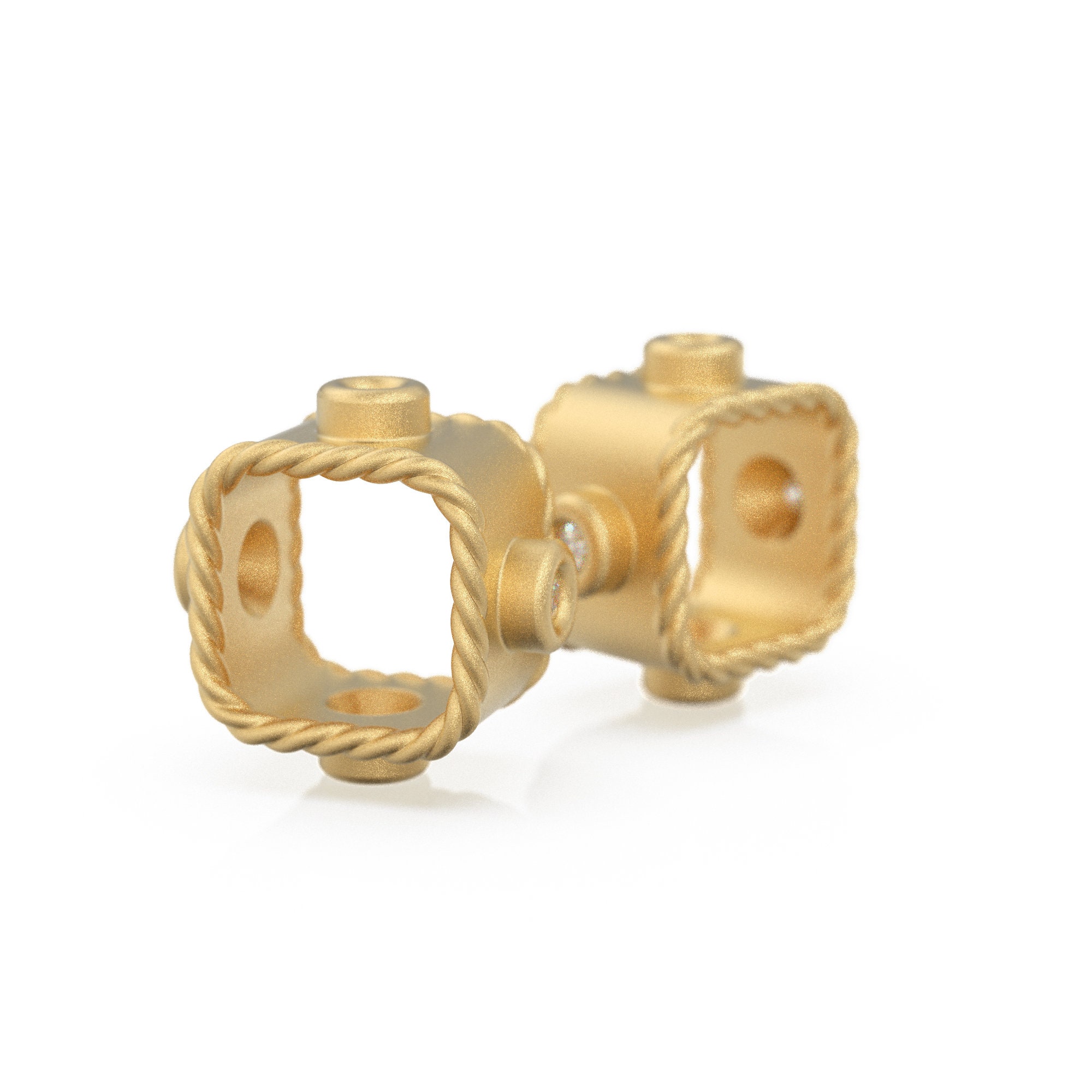 6.5mm 18k Solid Yellow Gold Brilliant Round White Diamond Spacer Square ...