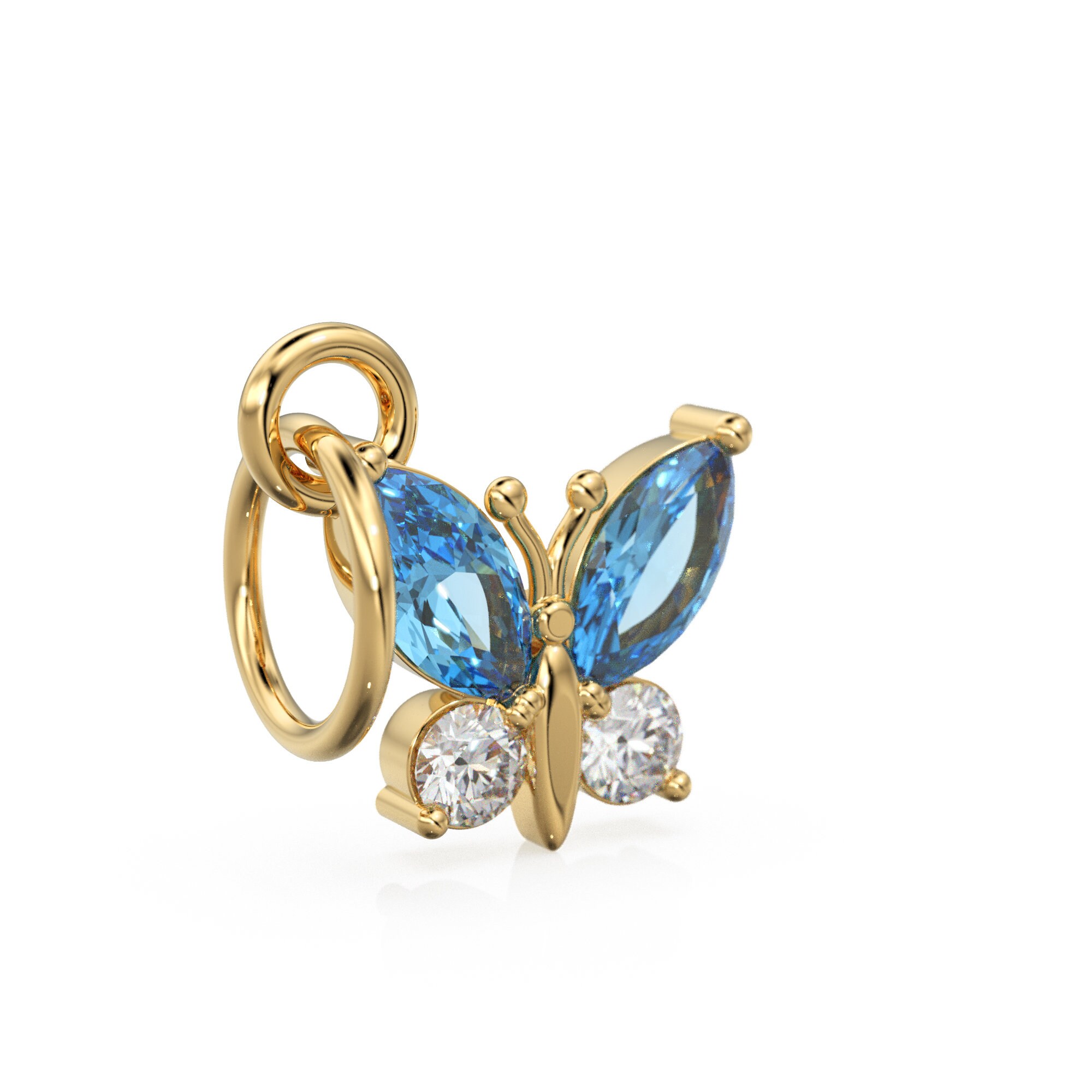 Blue Topaz Butterfly Diamond 14k 18k Solid Gold Charm Pendant ...