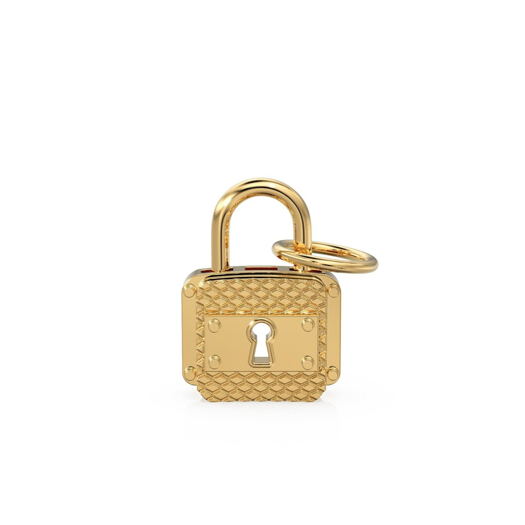 Textured Solid Gold Padlock Charm Pendant / 14k 18k Solid Gold Pendant ...