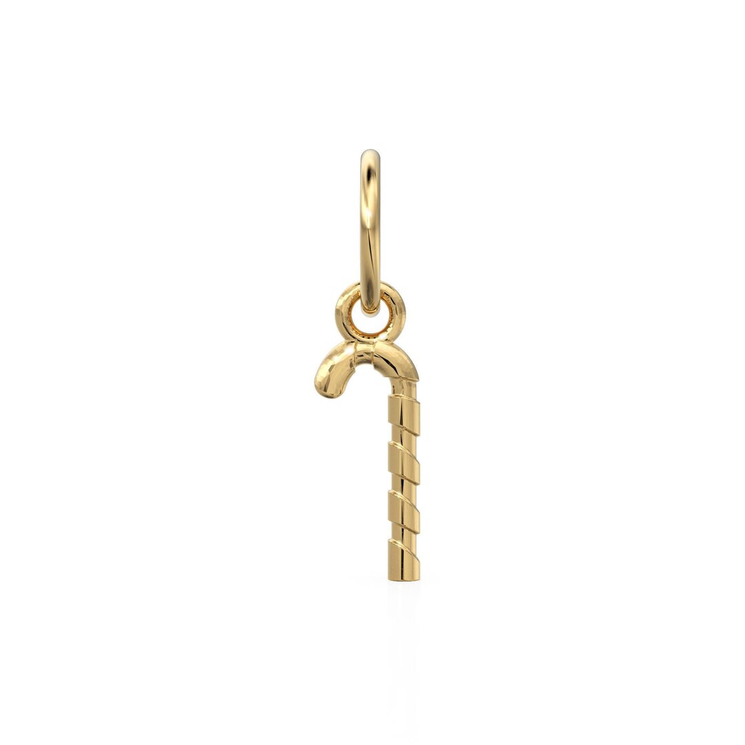 Cande Cane Tiny Solid Gold Charm / 14k 18k Gold Santa Cane Pendant ...