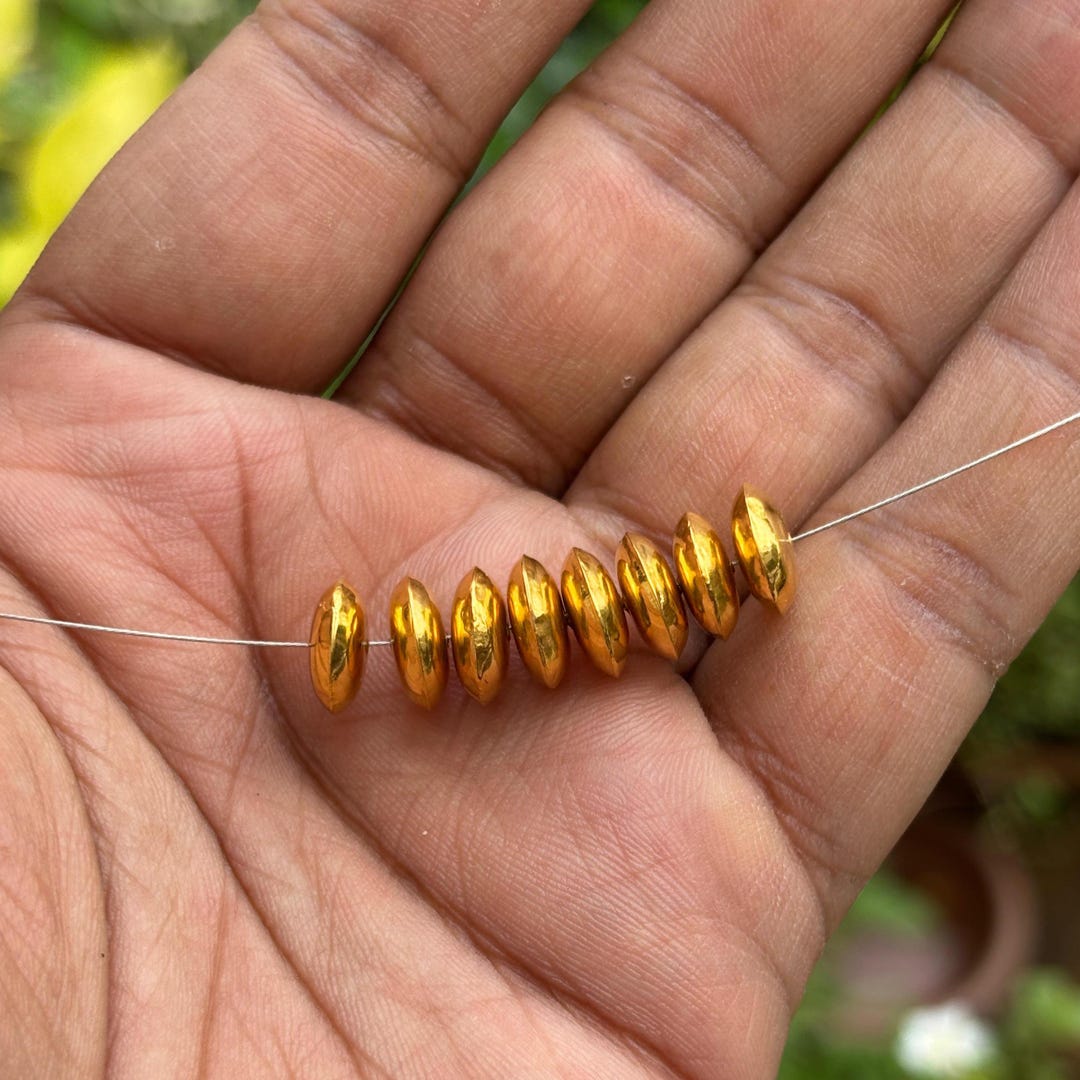 18k Solid Yellow Gold Smooth Bicone Saucer Spacer Findings Beads 10mm 2 ...