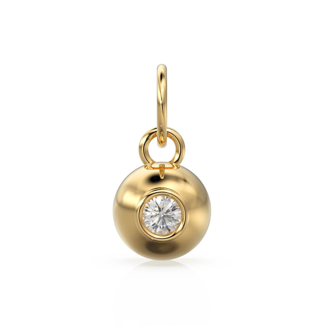 14K/18K Solid Gold Natural Diamond Ball Pendant, Dainty Small Necklace ...