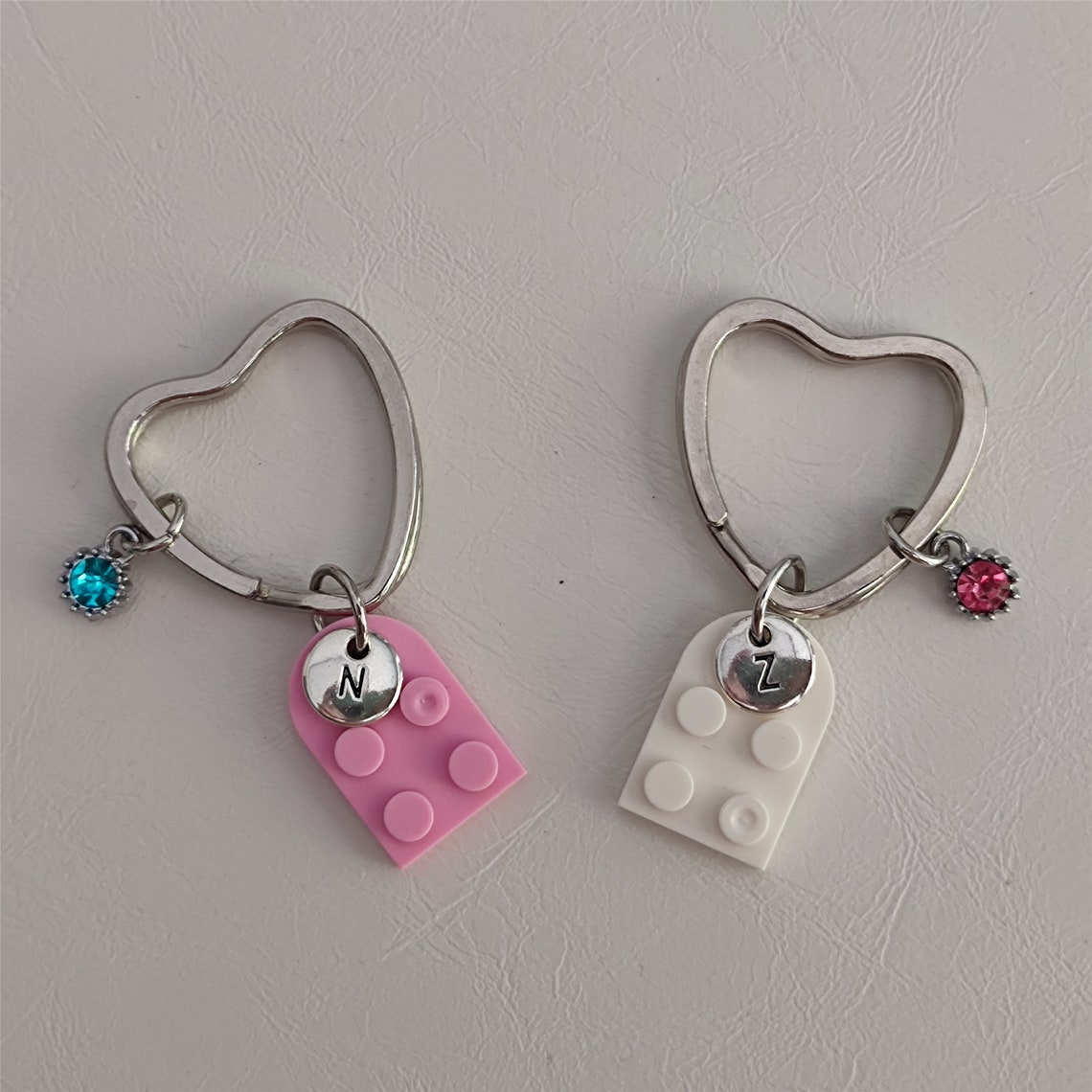 Love Heart Keychain Made From Bricks With Birthstones - Etsy
