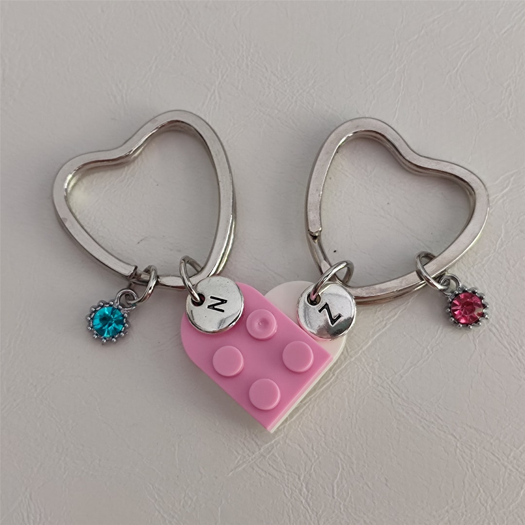 Love Heart Keychain Made From Bricks With Birthstones - Etsy