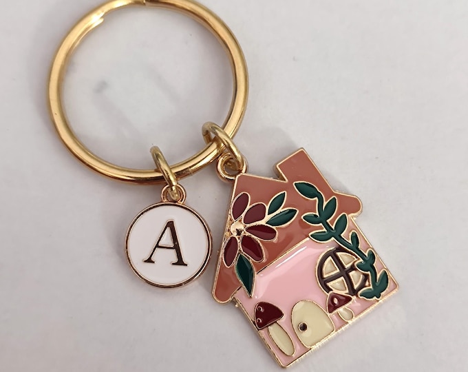 Personalized Initial and Birthstone Ceramic Green House Charm Keychain ...