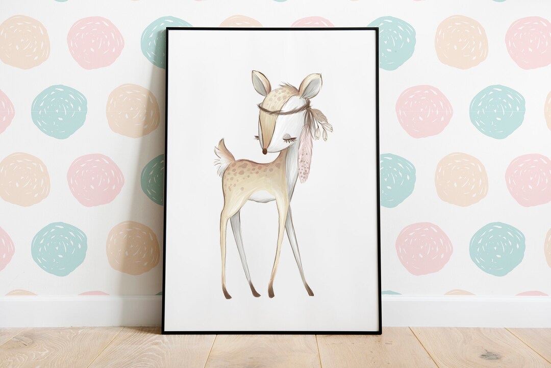 Happyarts® Poster Mural Boho Deer Feathers Indian A4 Forest Animals ...