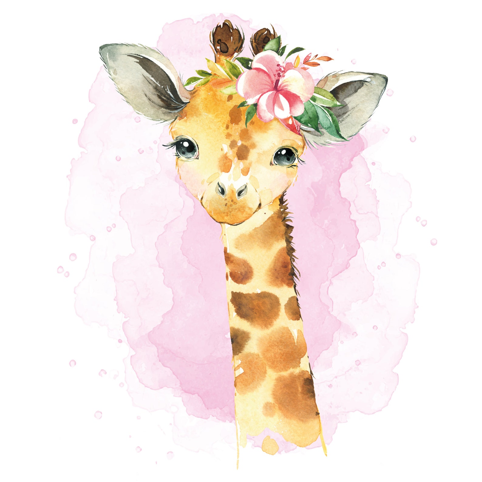 Poster Mural Baby Giraffe Flower Floral A4 Jungle Portrait | Etsy