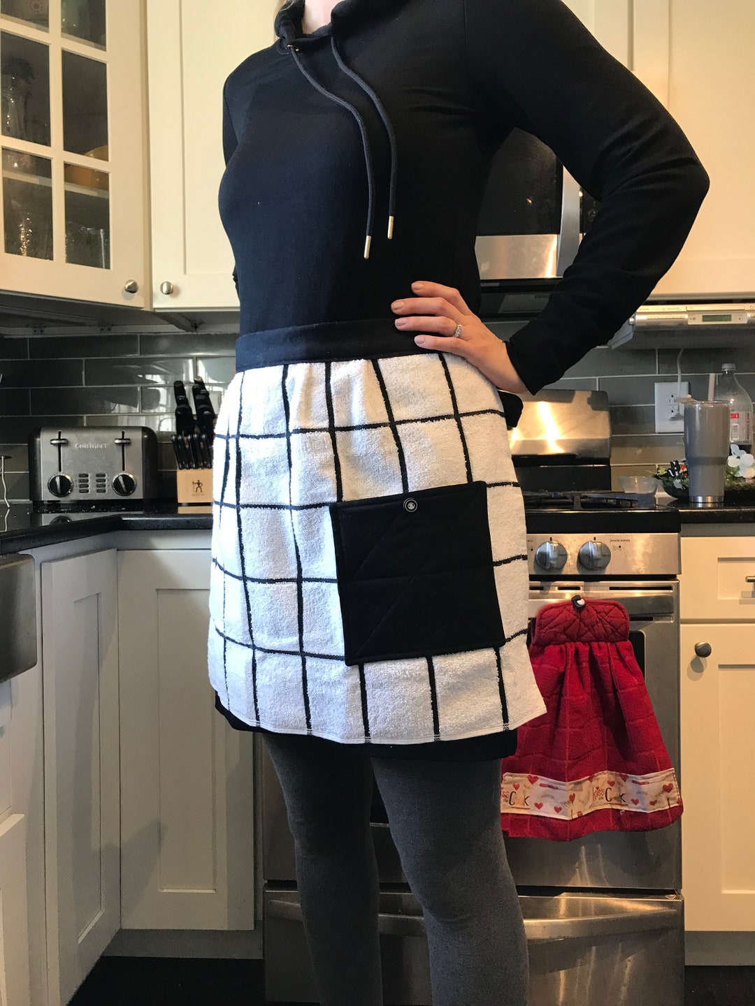 Black and White-terry Towel Apron Pleated With 40" Ties - Etsy