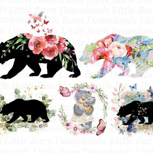 Bear PNG Bundle, Bear Clipart, Floral Mama Bear, Sublimation Files ...