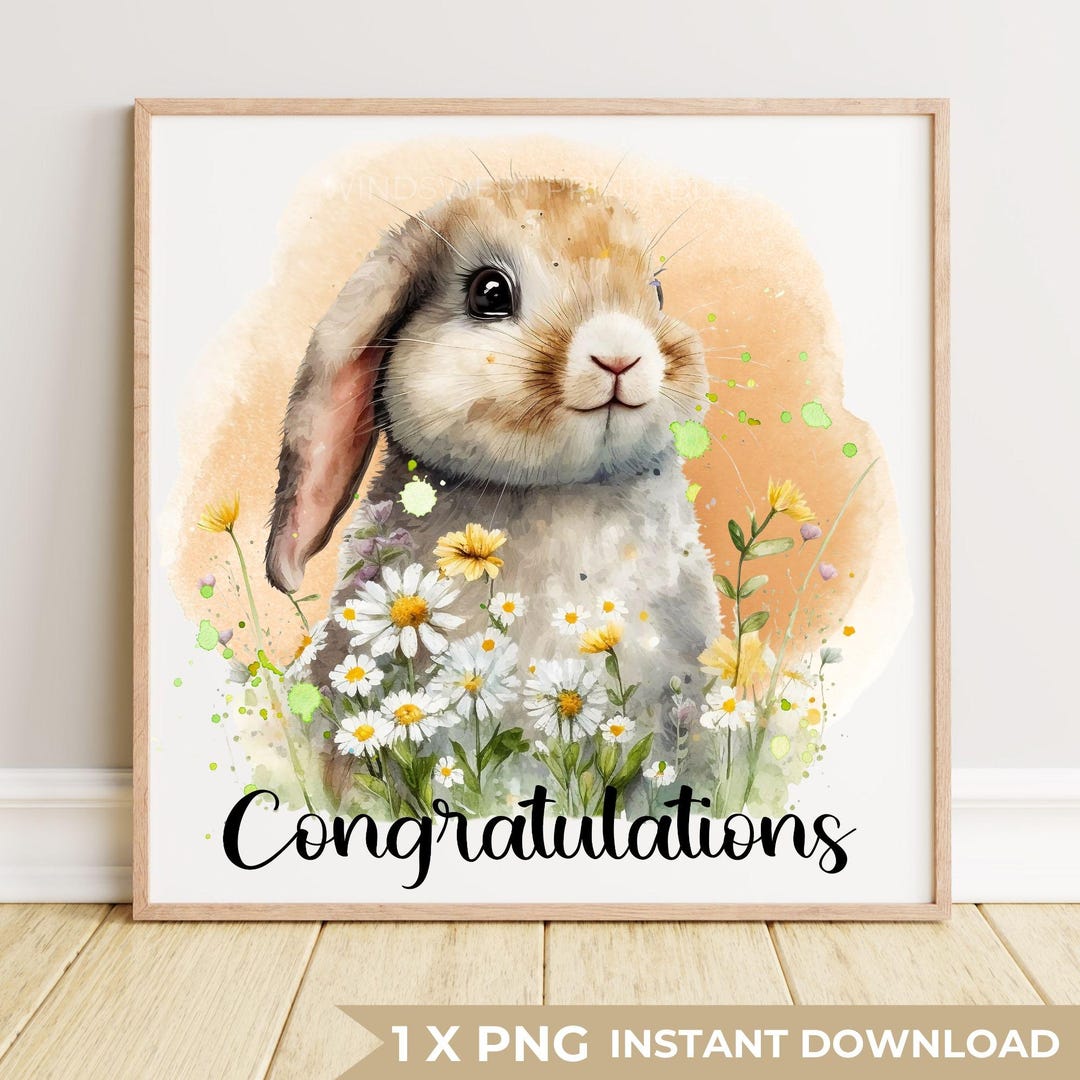 Congratulations Clipart for Sublimation, Bunny Rabbit Congrats, PNG ...
