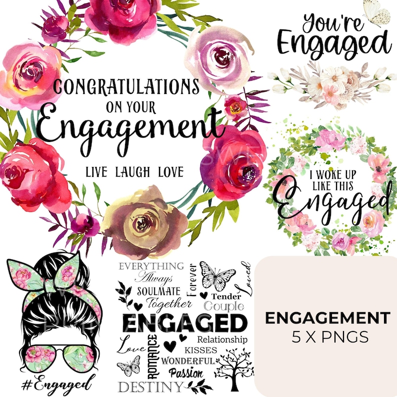 Engagement Clipart Bundle: Engaged PNG Digital Designs (PRINTABLE ...
