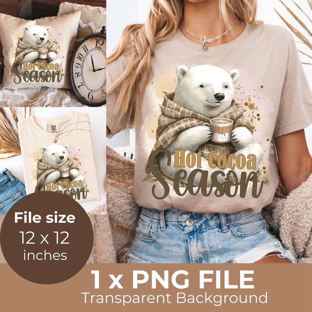 Hot Cocoa Polar Bear Christmas PNG: Holiday Clipart (digital Download ...
