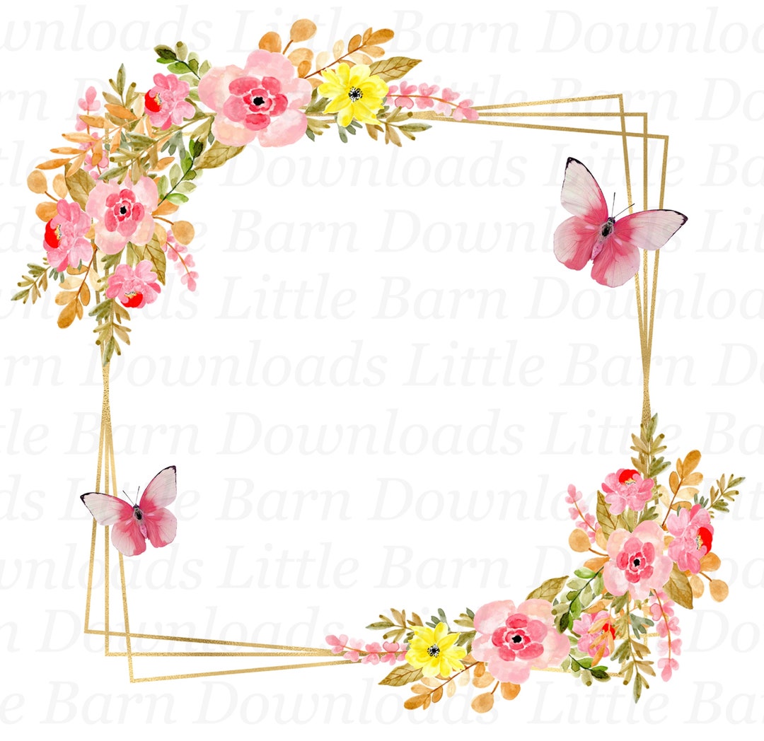 Pink and Yellow Floral Frame, Frame Clipart, Sublimation Graphics ...
