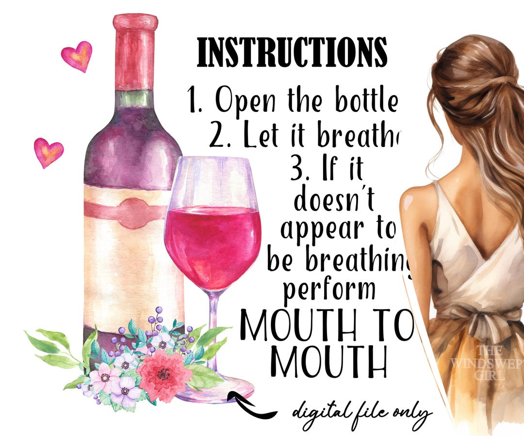 Wine Instructions Png File for Sublimation, Wine Clipart, Wine Print ...