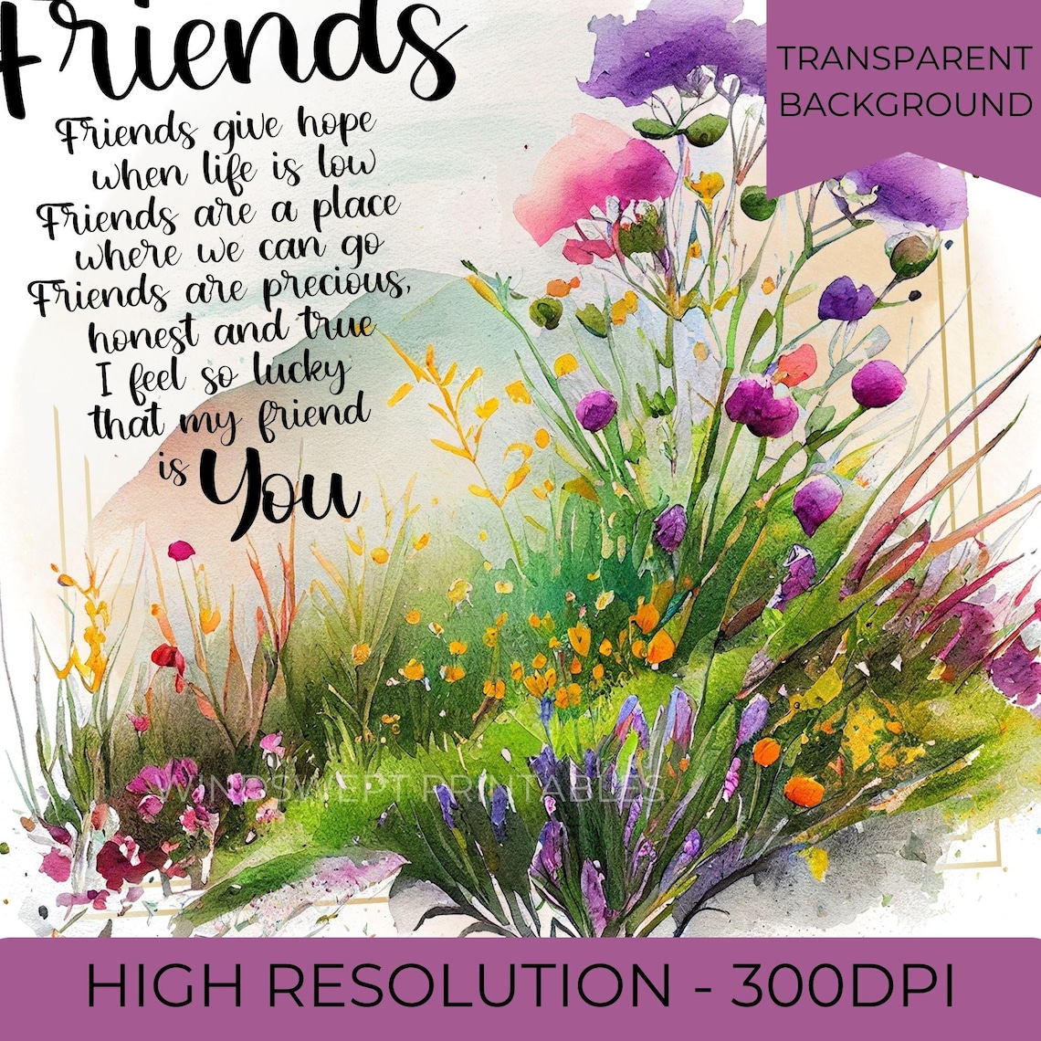 Friends Give Hope Clipart: Friendship PNG File, Meadow Flowers ...