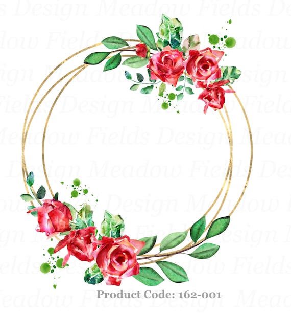 Rosas rojas en marco de oro png marco floral png flores png | Etsy México