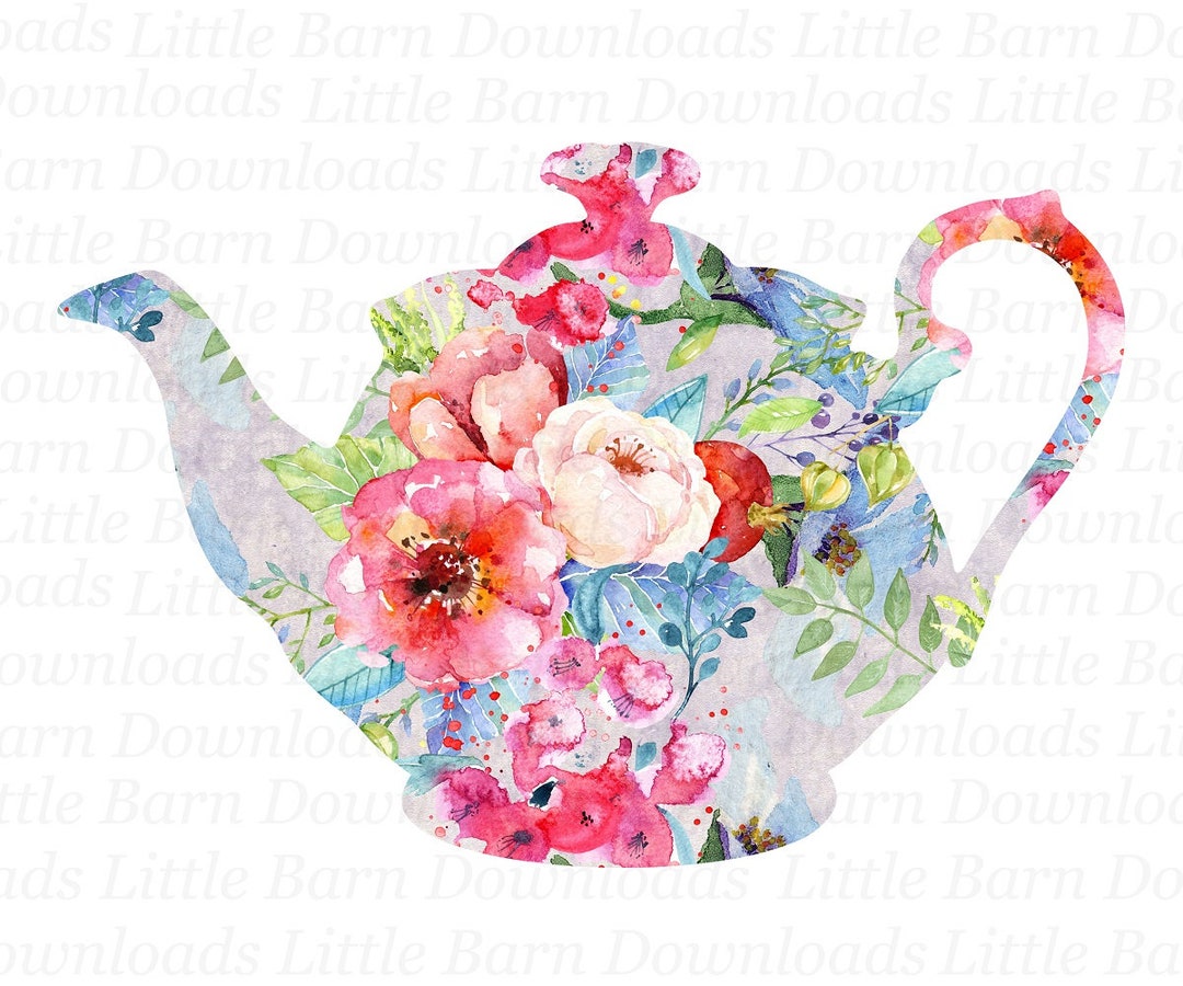 Floral Teapot, DIGITAL Teapot, Teapot Silhouette, Cup of Tea ...