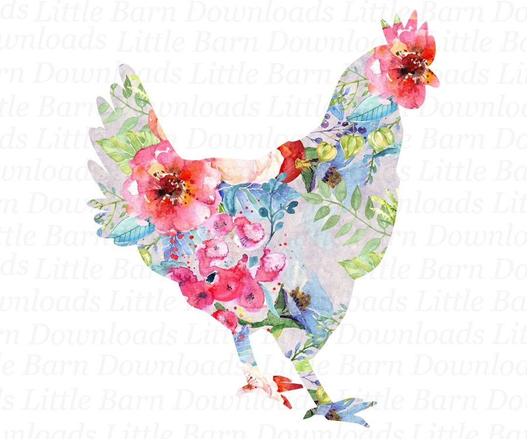 Floral Chicken, DIGITAL Chicken, Chicken Silhouette, Rooster ...