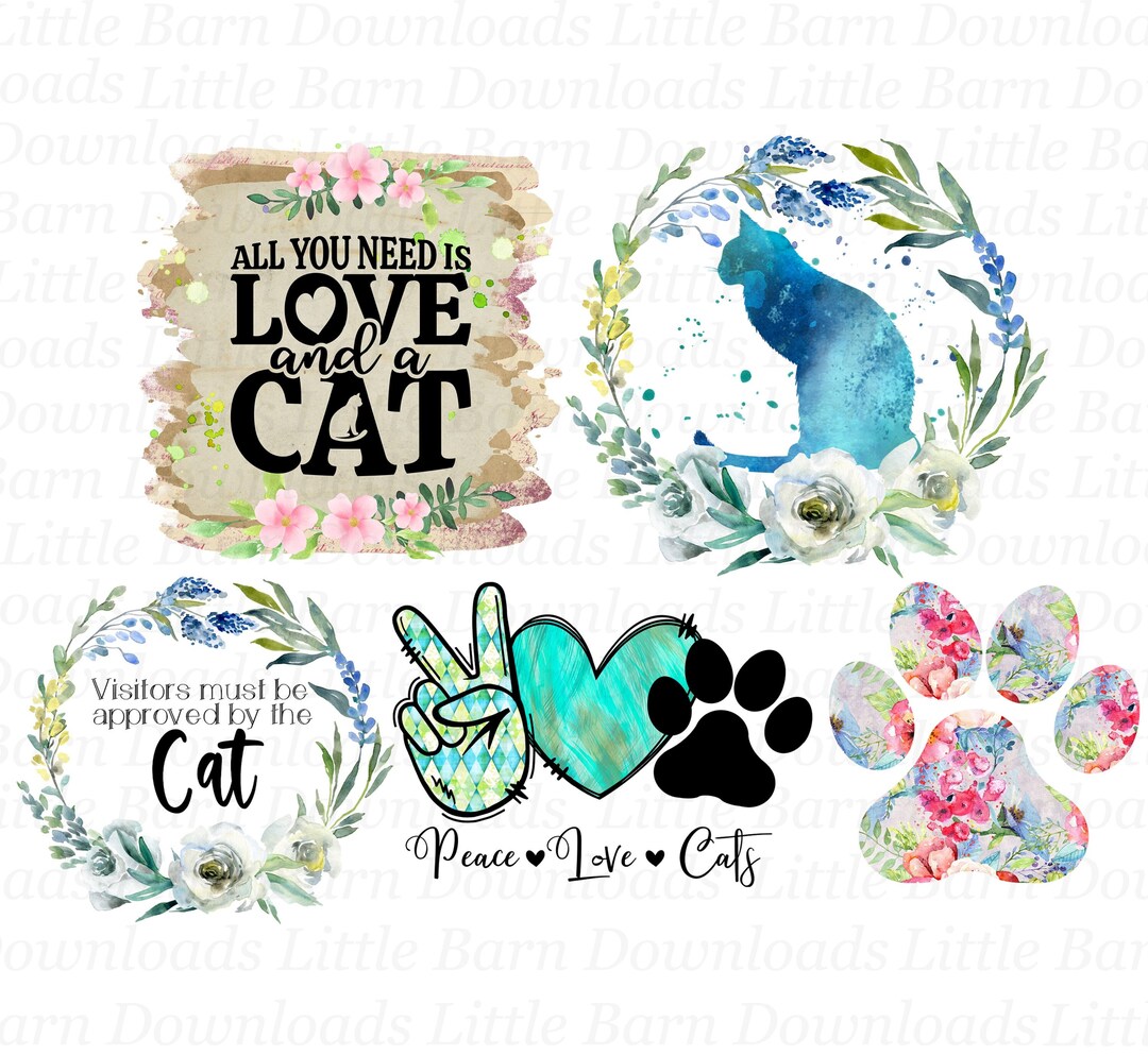 Cat Clipart Bundle, Cats PNG, Sublimation Graphics, Waterslide Designs ...