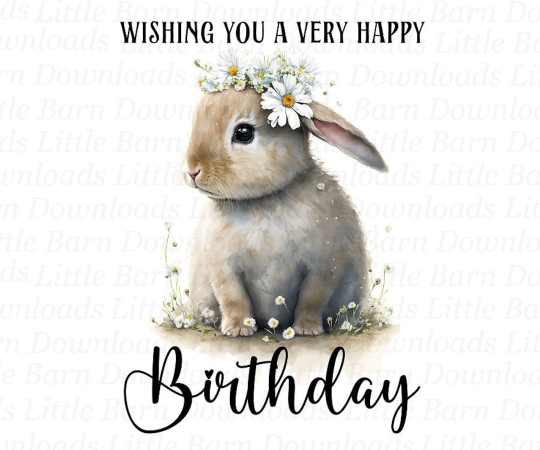 Happy Birthday Clipart, Rabbit in Flowers PNG, Bunny Rabbit Clipart ...