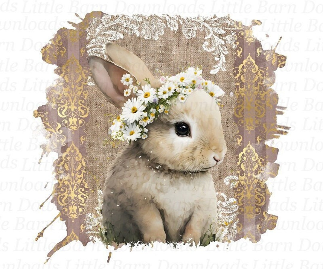 Bunny Rabbit With Flowers PNG, Rabbit Clipart, Easter Sublimation ...
