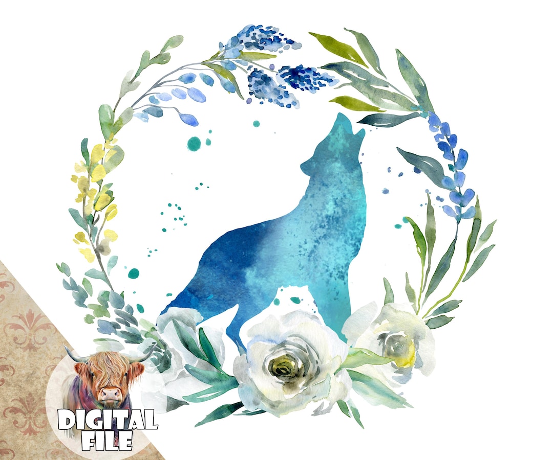 Floral Wolf Png, Wolf With Flowers, Wolf Clipart, Wolf Sublimation ...