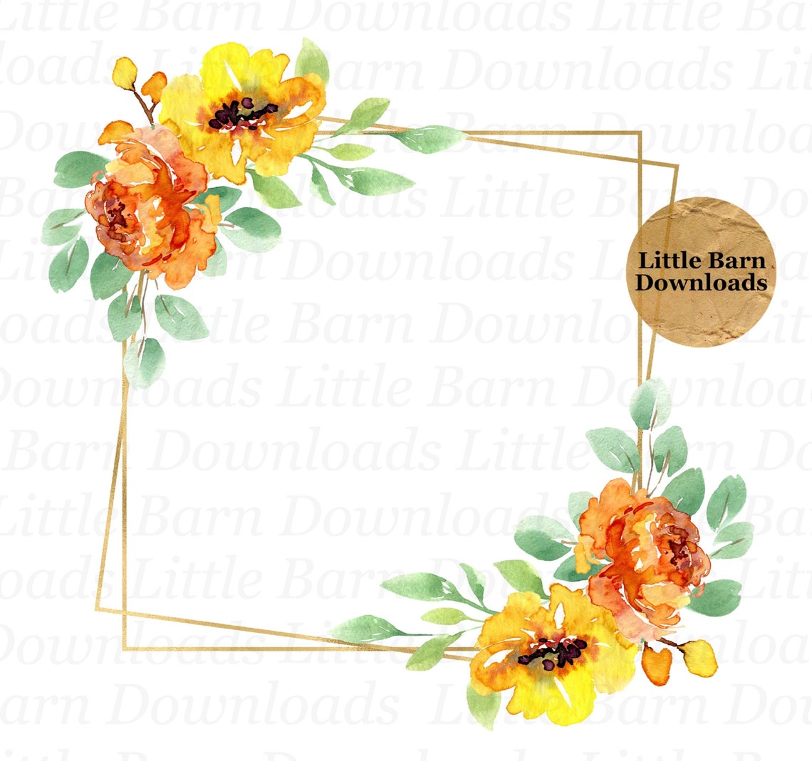 Orange and Yellow Floral Frame PNG Digital Frames - Etsy