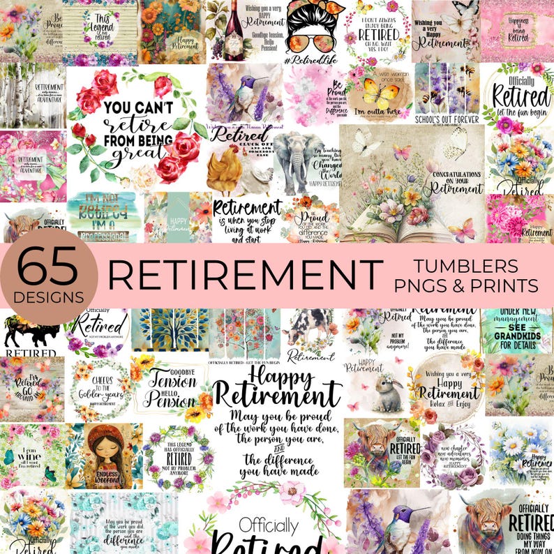 Retirement Clipart Bundle X 65 Files: Pngs for Sublimation, Seamless ...