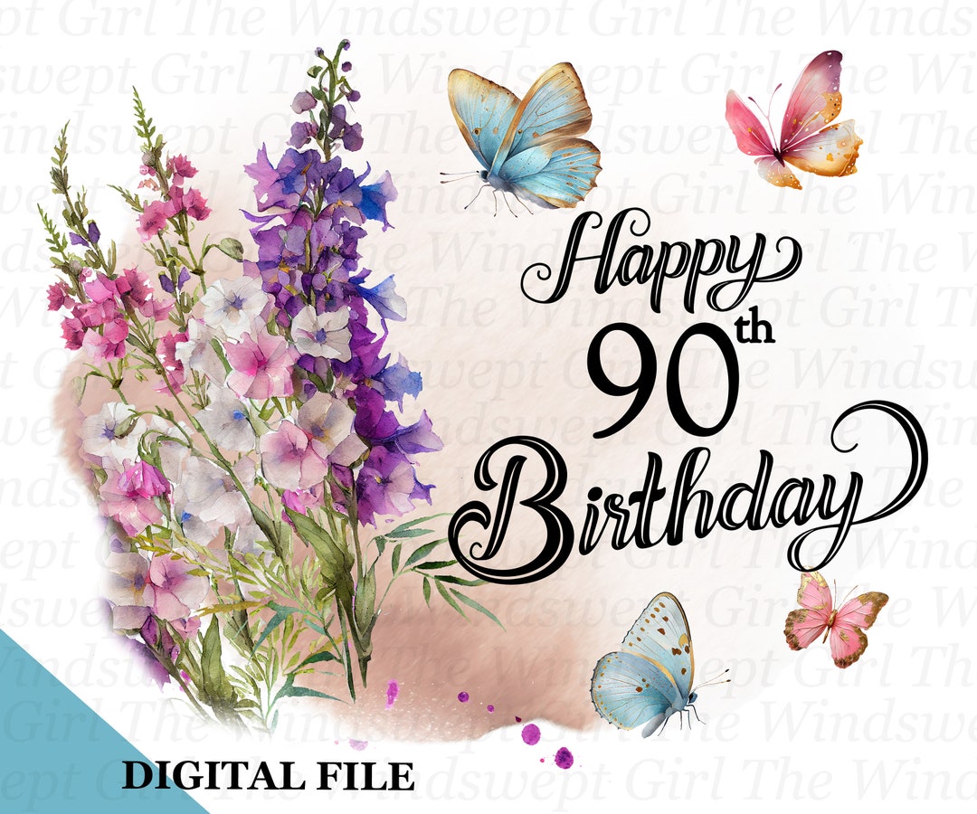Happy 90th Birthday Clipart, Ninetieth Birthday Sublimation File, 90 ...