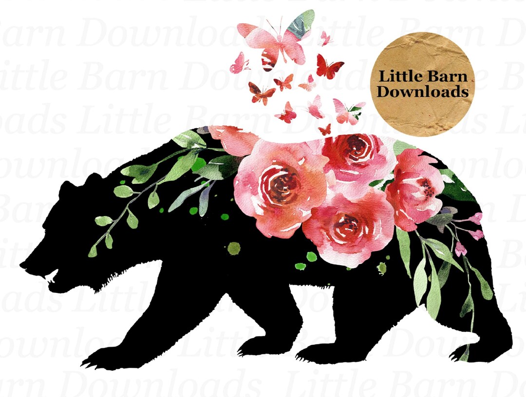 Floral Bear PNG, Animal Clipart, Sublimation Graphics, Waterslide ...
