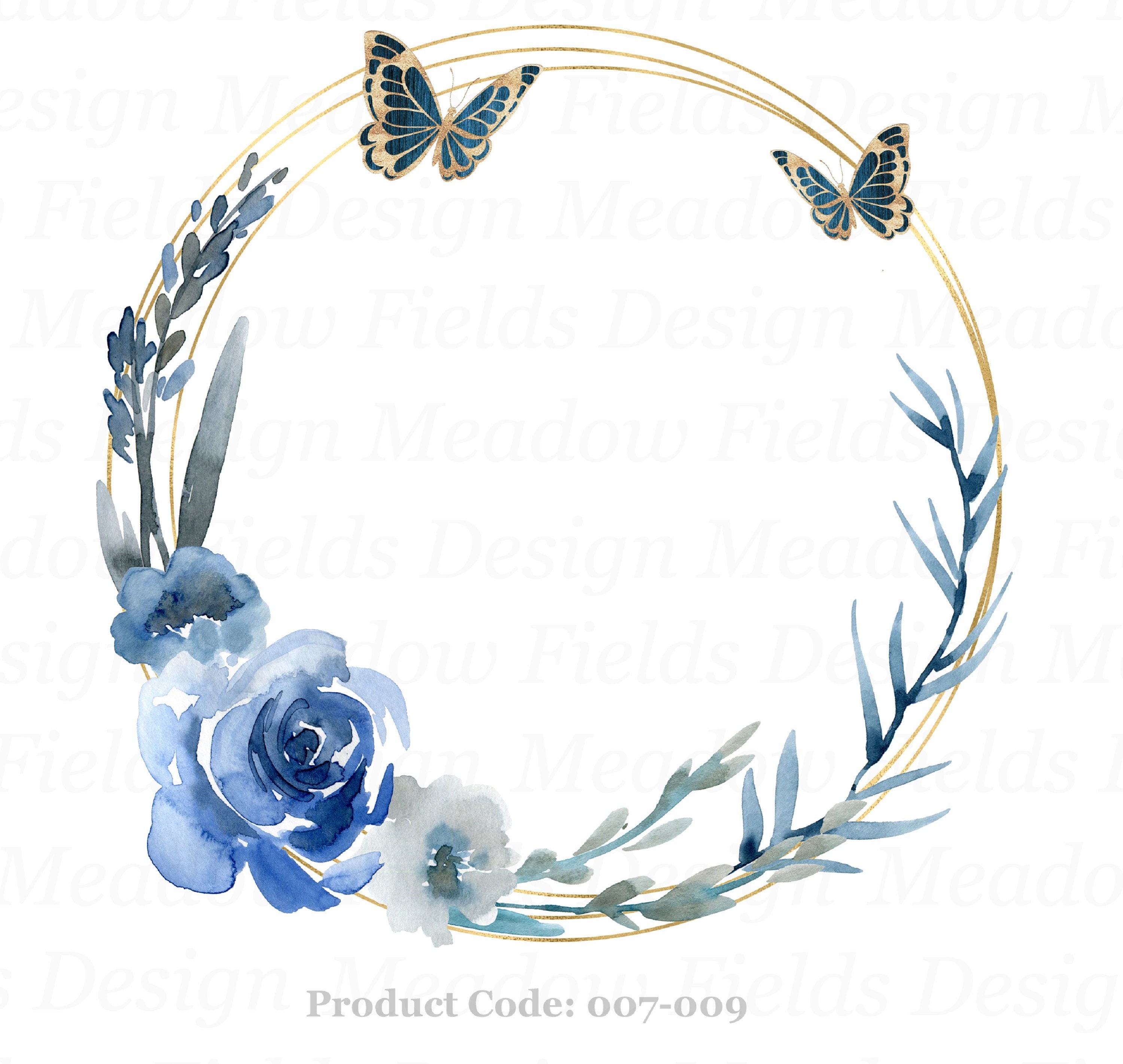 Blue Roses on Gold Frame Png Blue Flowers Floral Transfers | Etsy