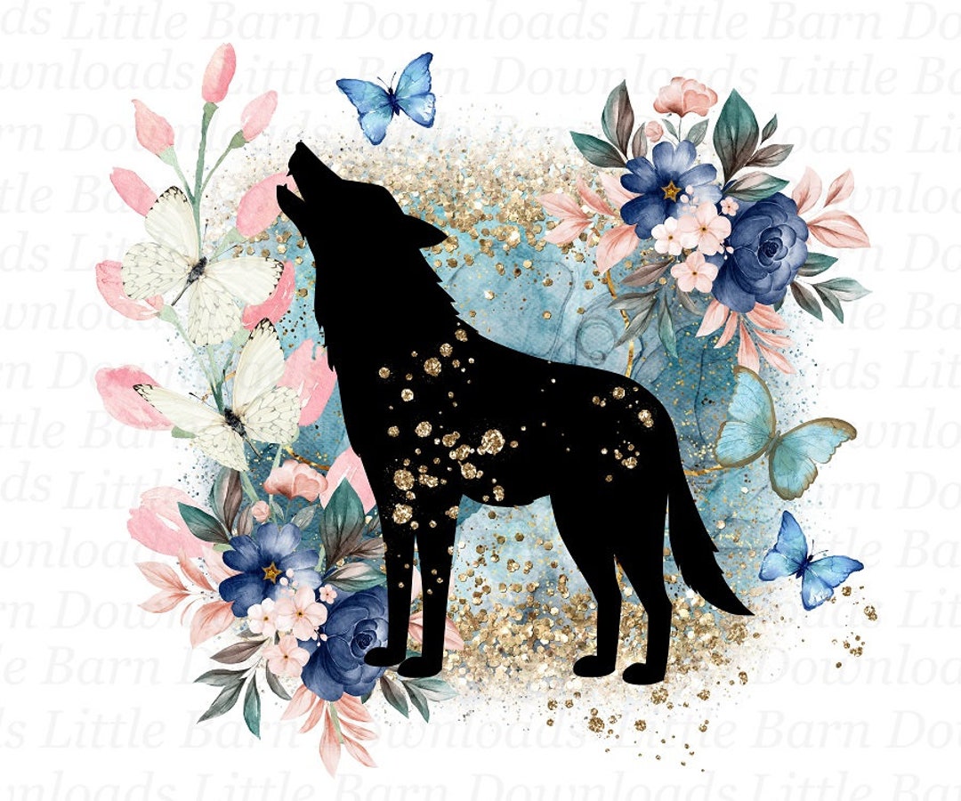 Floral Wolf Png With Flowers Animal Clipart Wolf - Etsy