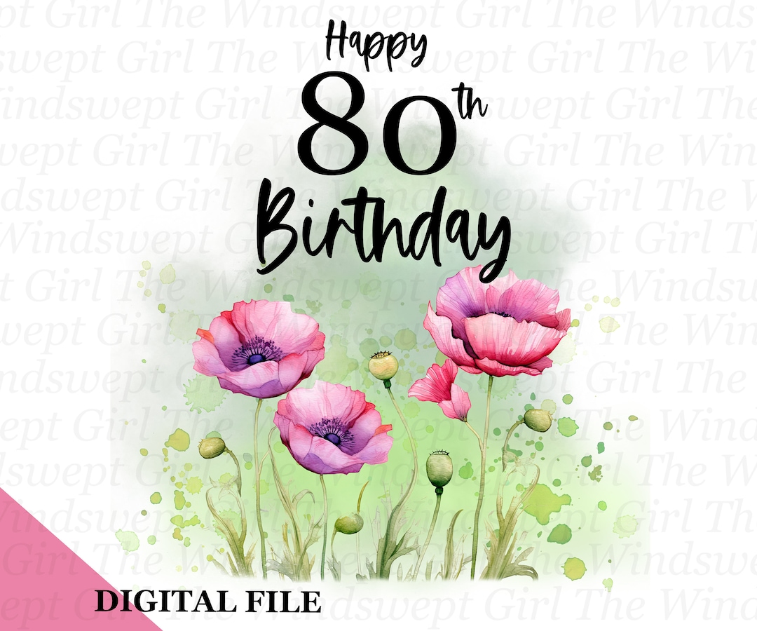 Happy 80th Birthday Clipart, Eightieth Birthday Sublimation File, 80 ...