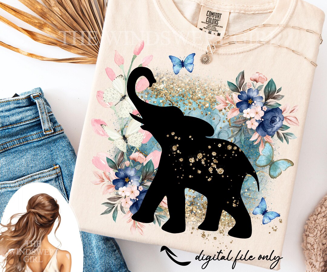 Elephant Clipart in PNG Format for Sublimation, Instant Download Floral ...