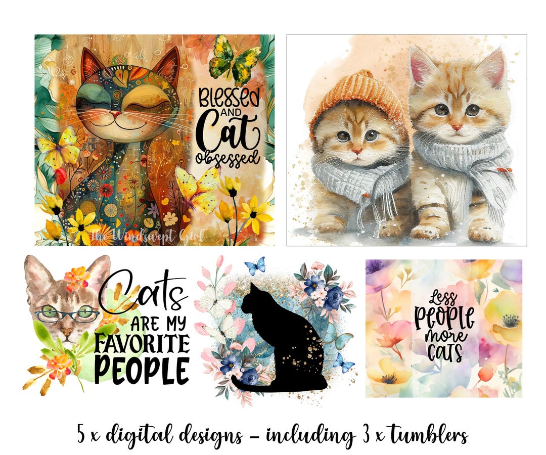 Cat Clipart Bundle, Cats PNG, Sublimation Graphics, Waterslide Designs ...