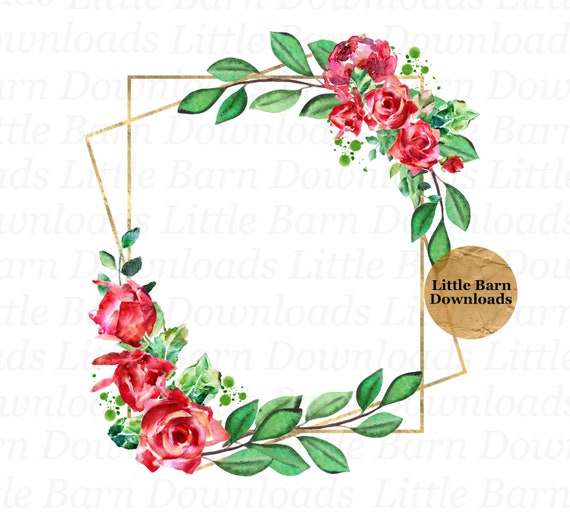 Red Roses on Gold Frame Clipart Frame PNG Digital Frames - Etsy