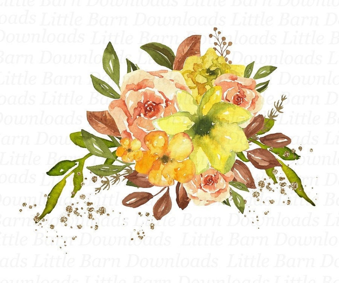 Floral Bouquet Clipart, Orange and Yellow Flowers, Floral Elements ...