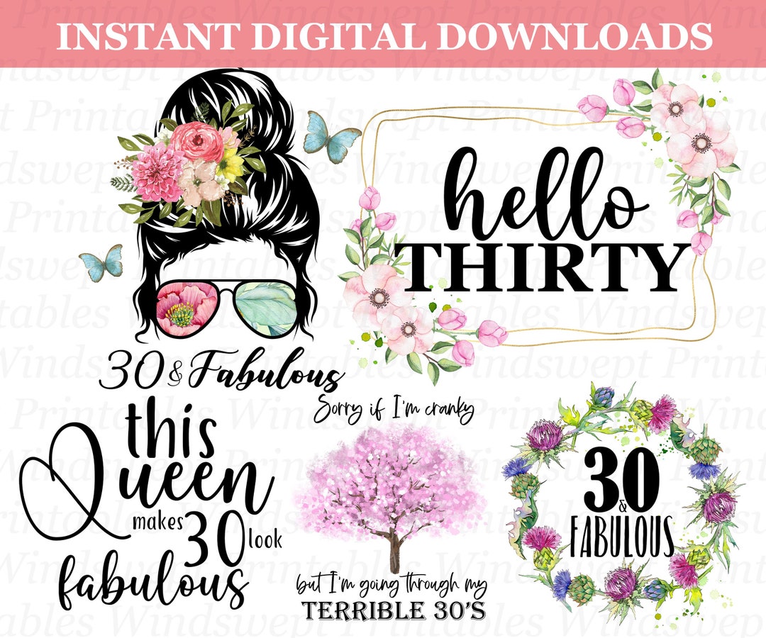 30th Birthday Clipart, 30th Birthday Sublimation, PNG Files, Instant ...